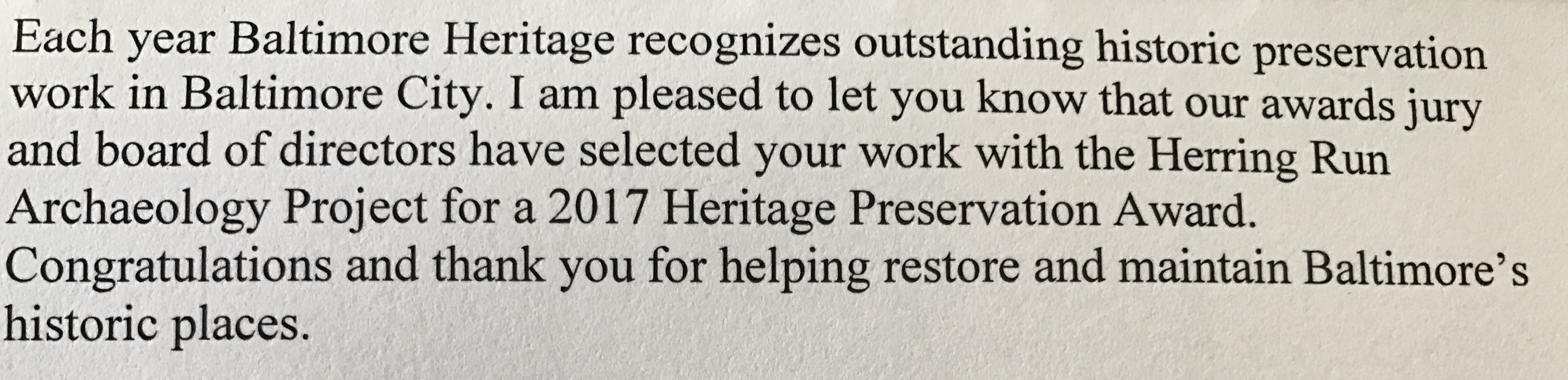 2017 – The Herring Run Archaeology Project